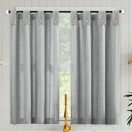 Cotton Blend Button Tab Top Cafe Curtain Pair - Gray