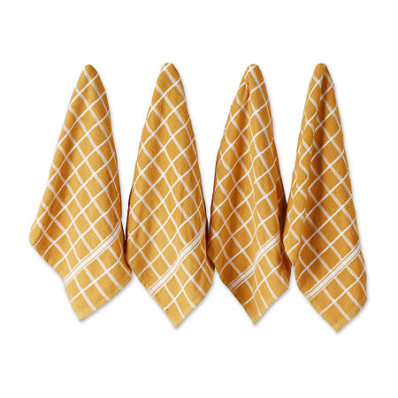 Design Imports Basic Terry Collection Windowpane Dishtowel Set  16x26  Honey Gold Check  4 Piece - Honey Gold
