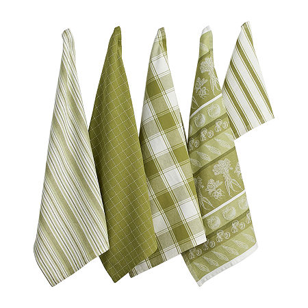 Design Imports Assorted Pattern  Kitchen Collection  Dishtowels Dishcloth  Parsley Green  5 Piece - Parsley