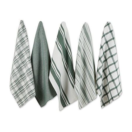 Design Imports Assorted Woven  Kitchen Dishtowel Set  18x28  Dark Green  5 Piece - Dark Green
