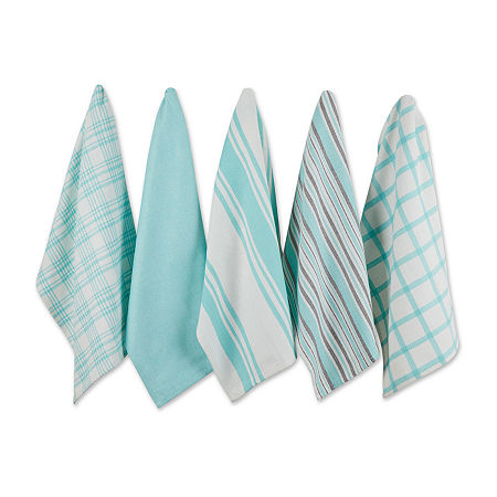 Design Imports Assorted Woven  Kitchen Dishtowel Set  18x28  Aqua  5 Piece - Aqua