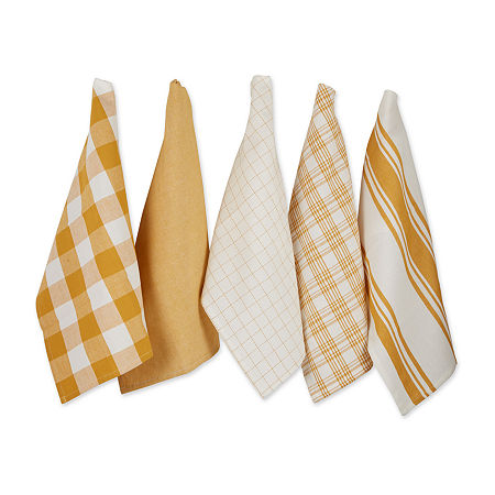 Design Imports Everyday Basic Kitchen Collection Large Woven Cotton Dishtowel/Tea Towel Set  18x28  Honey Gold  5 Count - Honey Gold