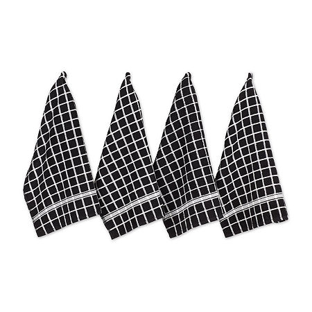 Solid Windowpane Terry Dishtowel  Set of 4 - Black