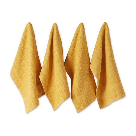 Design Imports Basic Terry Collection Windowpane Dishtowel Set  16x26  Honey Gold Solid  4 Piece - Honey Gold