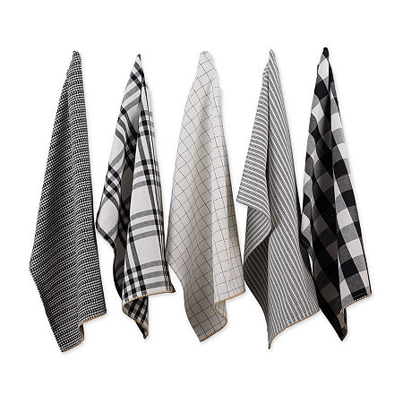 Design Imports Farmhouse Woven Dishtowel  Set of 5 - Black