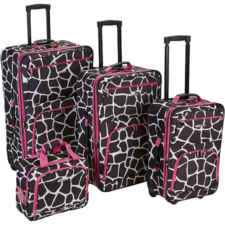 Rockland 4-Pc. Softside Luggage Set - Giraffe with Pink Trim