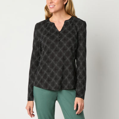 Liz Claiborne Womens Split Crew Neck Long Sleeve Blouse - JCPenney