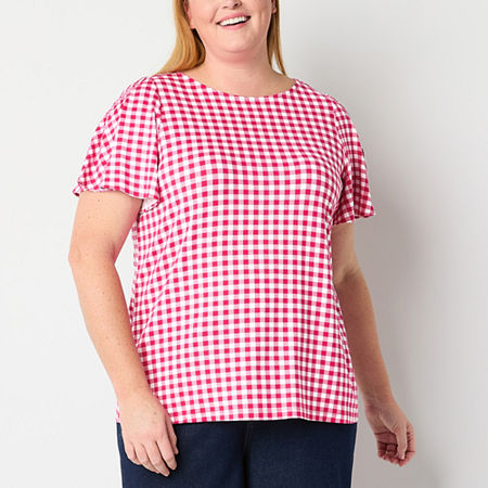 Liz Claiborne Womens Plus Round Neck Short Sleeve Blouse  2x  Pink