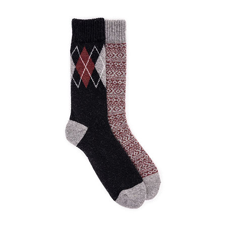 Muk Luks Mens 2 Pair Pack Wool Socks - Burgundy/black