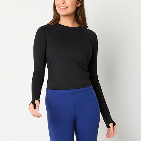 Xersion EverRestore Womens Crew Neck Long Sleeve Active T-Shirt  Large  Black