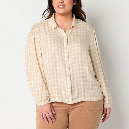Click here for a.n.a Plus Plaid Shine Womens Long Sleeve Blouse... prices