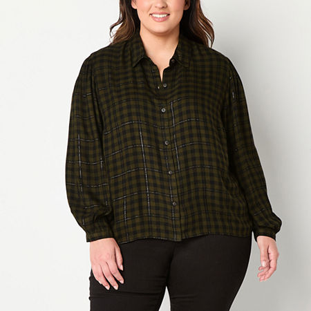 Click here for a.n.a Plus Plaid Shine Womens Long Sleeve Blouse... prices