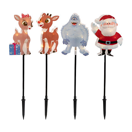 Set of 4 Lighted Rudolph and Friends Christmas Pathway Markers - Clear Lights - Blue