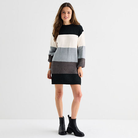 Click here for by&by Womens Juniors Long Sleeve Striped Sweater D... prices