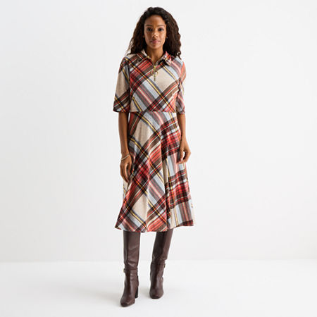 Click here for R & K Originals Womens 3/4 Sleeve Plaid Fit + Flar... prices