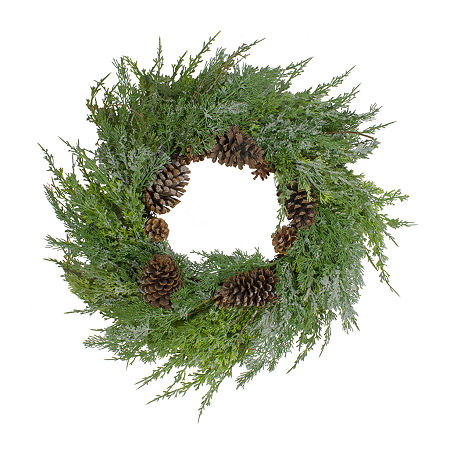 Click here for Northlight Frosted Cedar And Pine Cone Wreath  One... prices