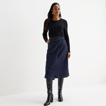 Click here for Liz Claiborne Womens Mid Rise Midi Denim Skirt  14... prices