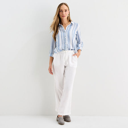 Liz Claiborne Womens Wide Leg Mid Rise Pull-On Pant  X-large  White