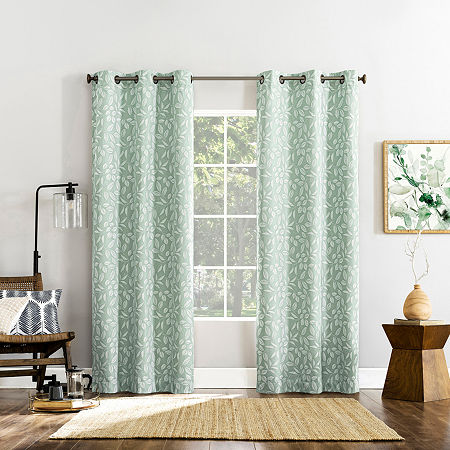 Satti Embroidered Leaf 100 Blackout Grommet Curtain Panel - Sage green