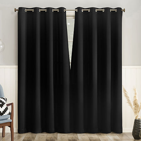 Brandon Magnetic Closure Room Darkening Grommet Curtain Panel Pair - Black