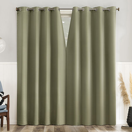 Brandon Magnetic Closure Room Darkening Grommet Curtain Panel Pair - Sage green