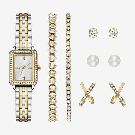 Click here for Womens Crystal Accent Two Tone 9-pc. Watch Boxed S... prices