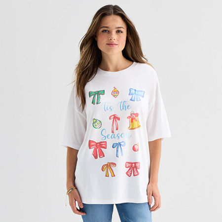 Click here for Bows Oversized Tee Womens Juniors Crew Neck Elbow... prices