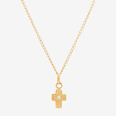 Click here for Girls White Diamond 14K Gold Cross 13 Inch Pendant... prices