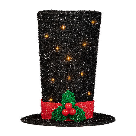 Click here for 9.25 Lighted Black Tinsel Top Hat Christmas Tree T... prices