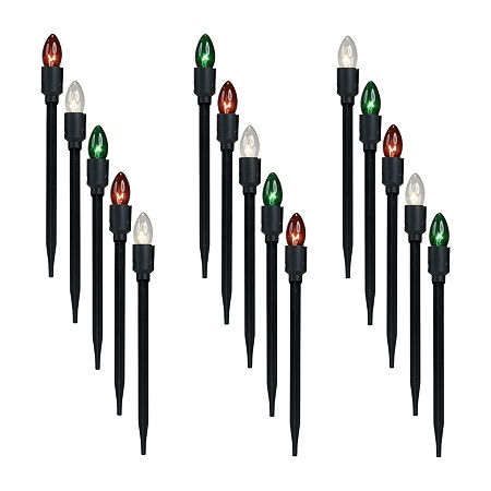 Northlight Set of 15 Red Clear and Green C9 Christmas Pathway Marker Decorations -14 ft Green Wire - Red
