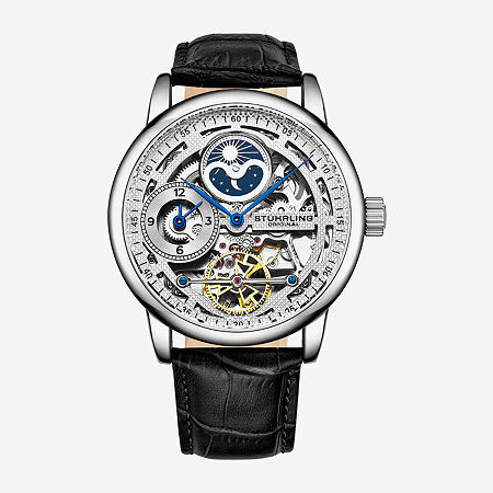 Click here for Stuhrling Mens Automatic Black Leather Strap Watch... prices