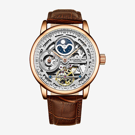 Click here for Stuhrling Mens Automatic Brown Leather Strap Watch... prices