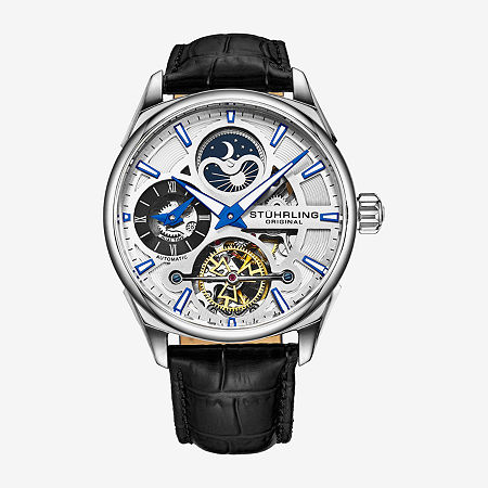 Click here for Stuhrling Mens Automatic Black Leather Strap Watch... prices