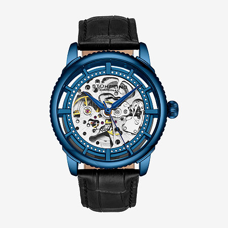 Click here for Stuhrling Mens Automatic Black Leather Strap Watch... prices