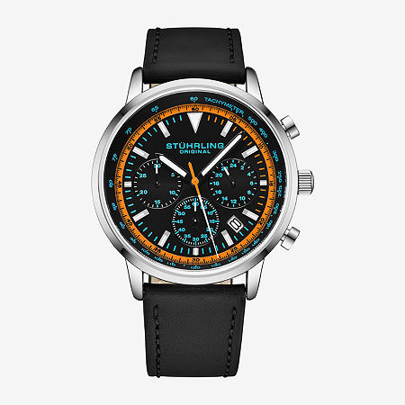 Click here for Stuhrling Mens Black Leather Strap Watch 3986l 3... prices