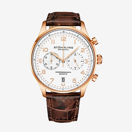 Click here for Stuhrling Mens Chronograph Brown Leather Strap Wat... prices