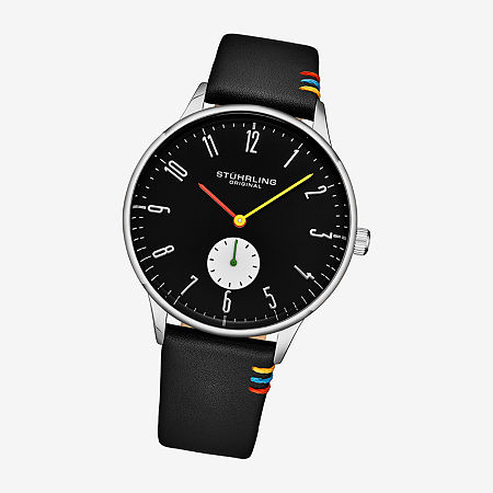 Click here for Stuhrling Mens Black Leather Strap Watch 4026 1  O... prices