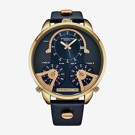 Click here for Stuhrling Mens Blue Leather Strap Watch 4051 2  On... prices