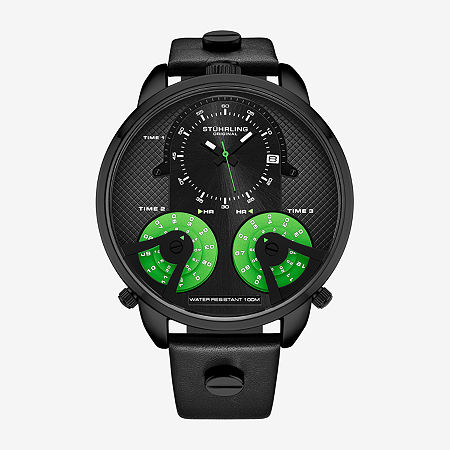 Click here for Stuhrling Mens Black Leather Strap Watch 4051 3  O... prices