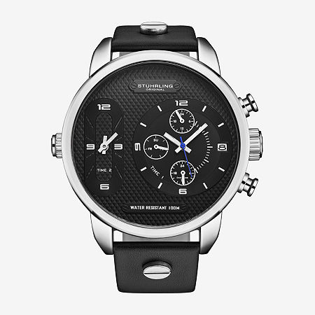 Click here for Stuhrling Mens Black Leather Strap Watch 4052 1  O... prices