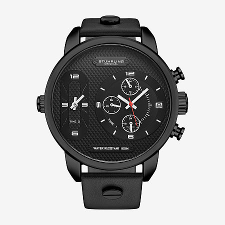 Click here for Stuhrling Mens Black Leather Strap Watch 4052 2  O... prices