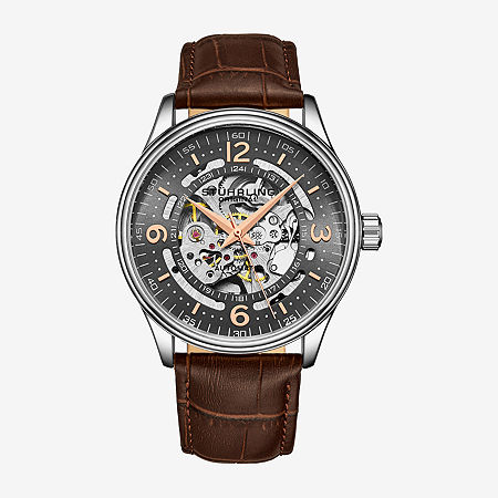 Click here for Stuhrling Mens Automatic Brown Leather Strap Watch... prices