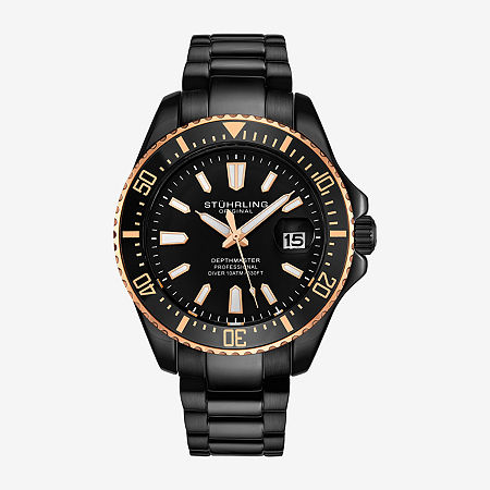 Click here for Stuhrling Mens Black Stainless Steel Bracelet Watc... prices