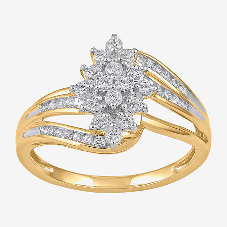 (I  I2) Womens 3/8 CT. T.W. Lab Grown White Diamond 14K Gold Over Silver Cluster Cocktail Ring  7  Yellow