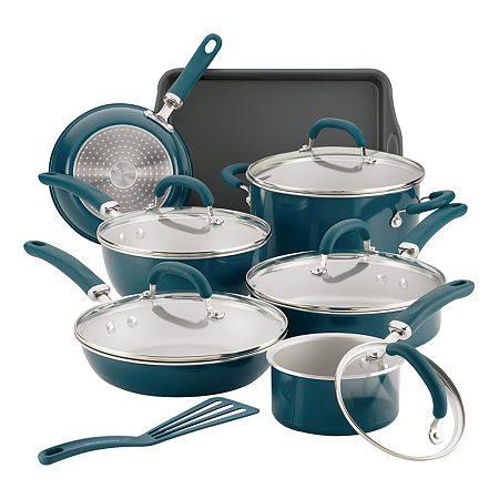Rachael Ray Create Delicious Aluminum Nonstick Cookware Set  13 Piece - Teal Shimmer