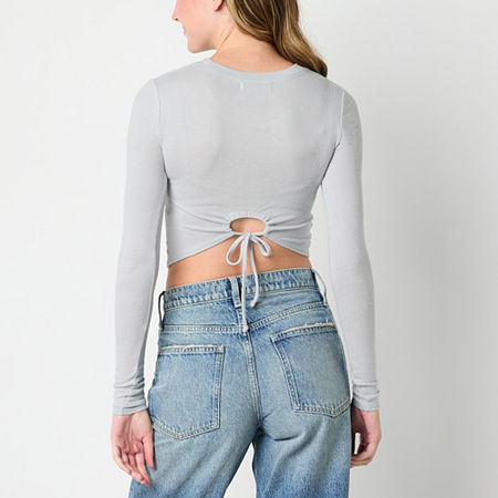 Click here for Arizona Cozy Tie Back Womens Juniors Crew Neck Lon... prices