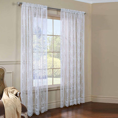 Mona Lisa Rod Pocket Sheer Single Curtain Panel  One Size  White