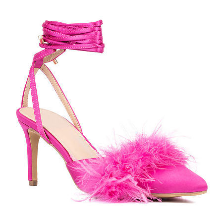 Click here for Womens Saylor- Faux Feather Heel Sandal - Pink prices