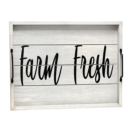 Elegant Designs Decorative Wood Serving Tray with Handles - Farm Fresh - Gray