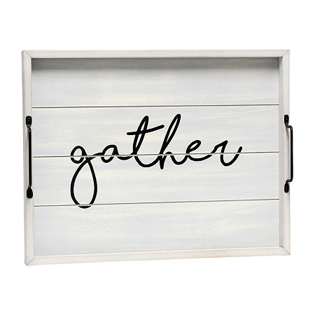 Elegant Designs Decorative Wood Serving Tray with Handles - Gather - Silver